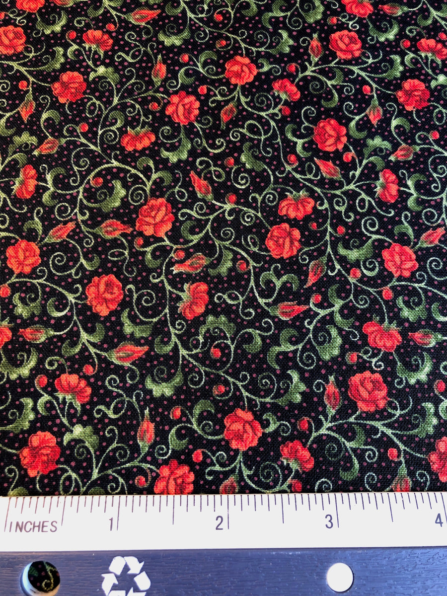 Red Roses - FS362 - Black background with Red roses and leafy Green vi ...